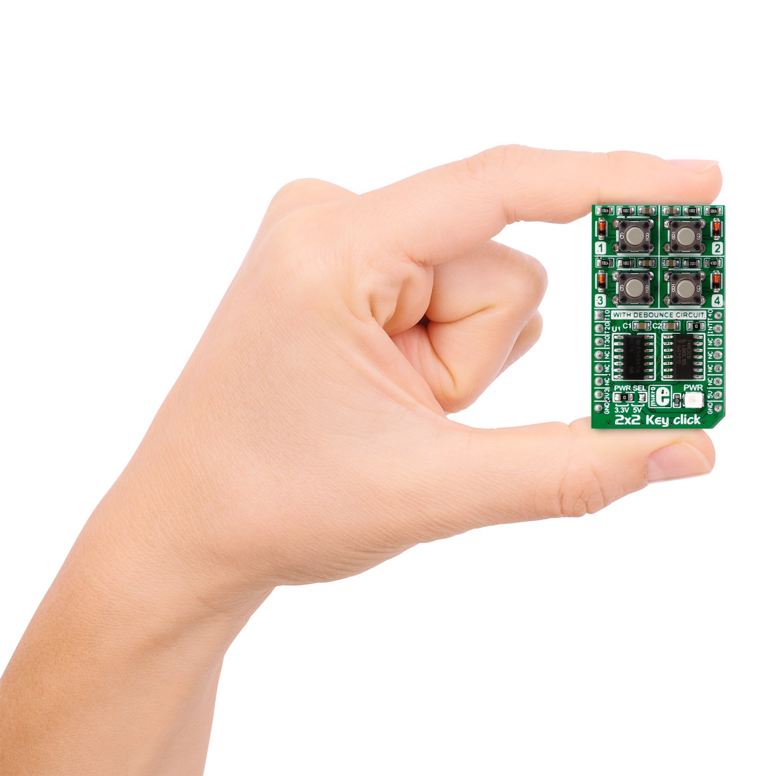2x2 Key click - board with 74HC32 from NXP and SN74HC14 from Texas Instruments | MikroElektronika