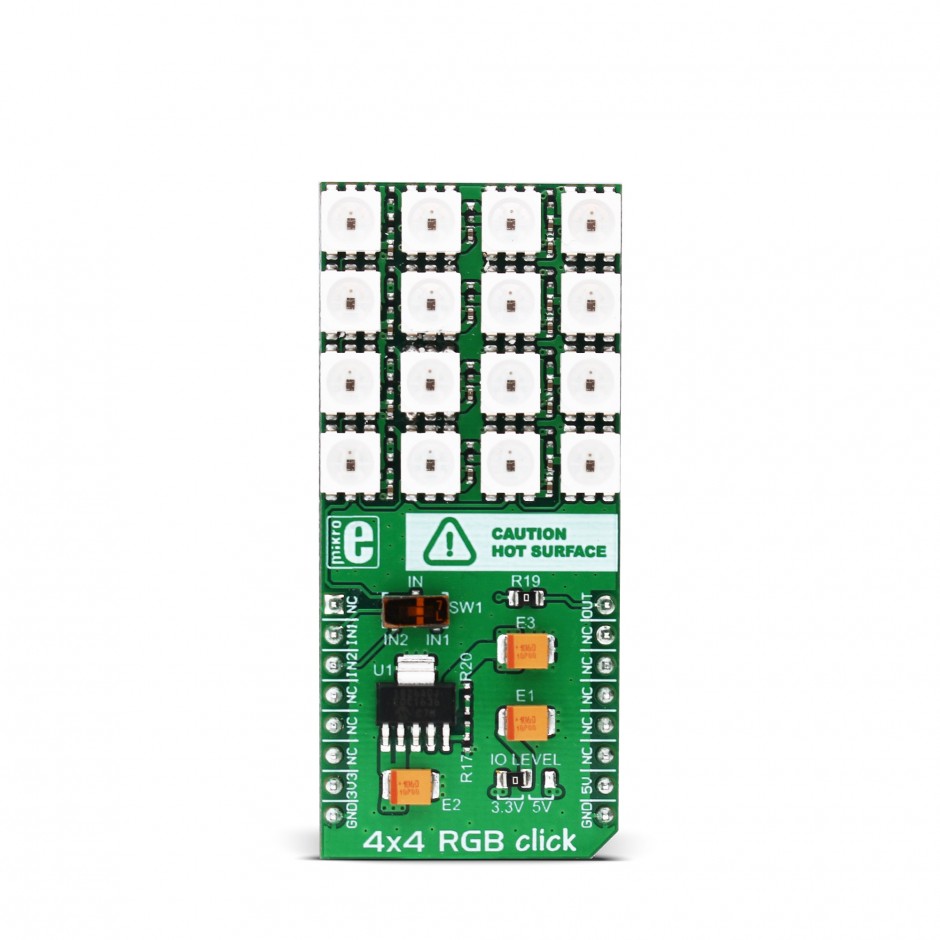 4x4 RGB click — board with a 16 RGB LED matrix