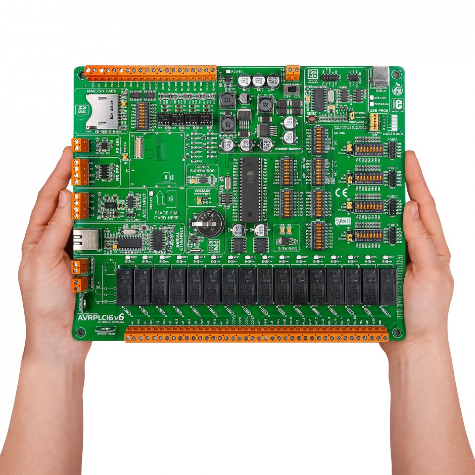AVRPLC16 v6 - AVR PLC Development Board with 16 relays