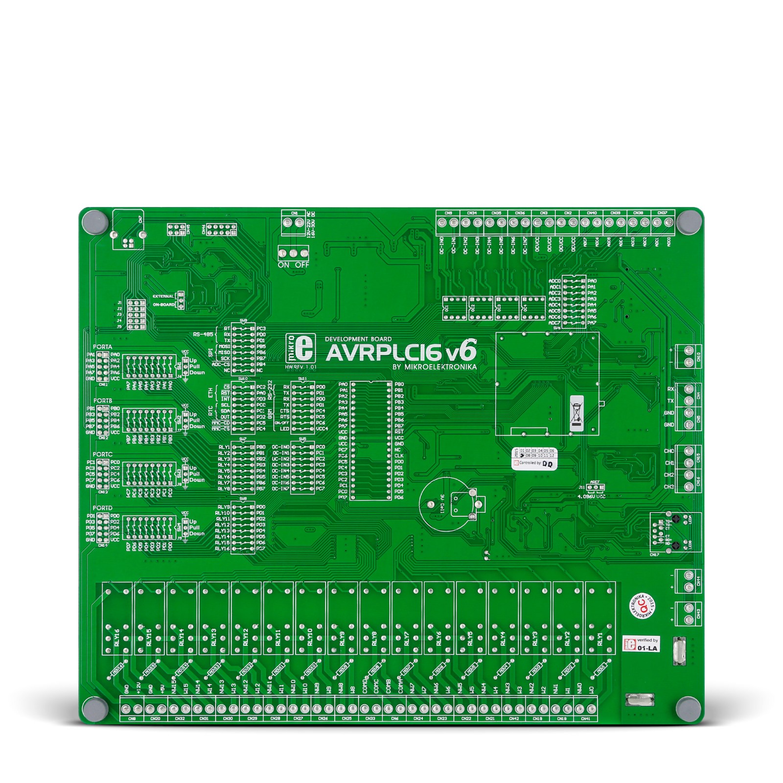 AVRPLC16 v6 - AVR PLC Development Board with 16 relays