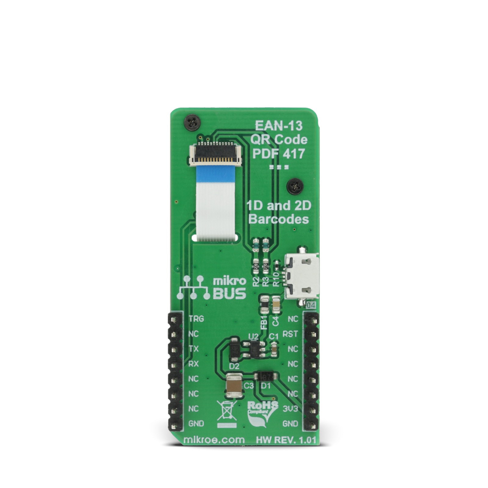 Barcode Click – LV3296 2D Scanner Engine | mikroBUS™
