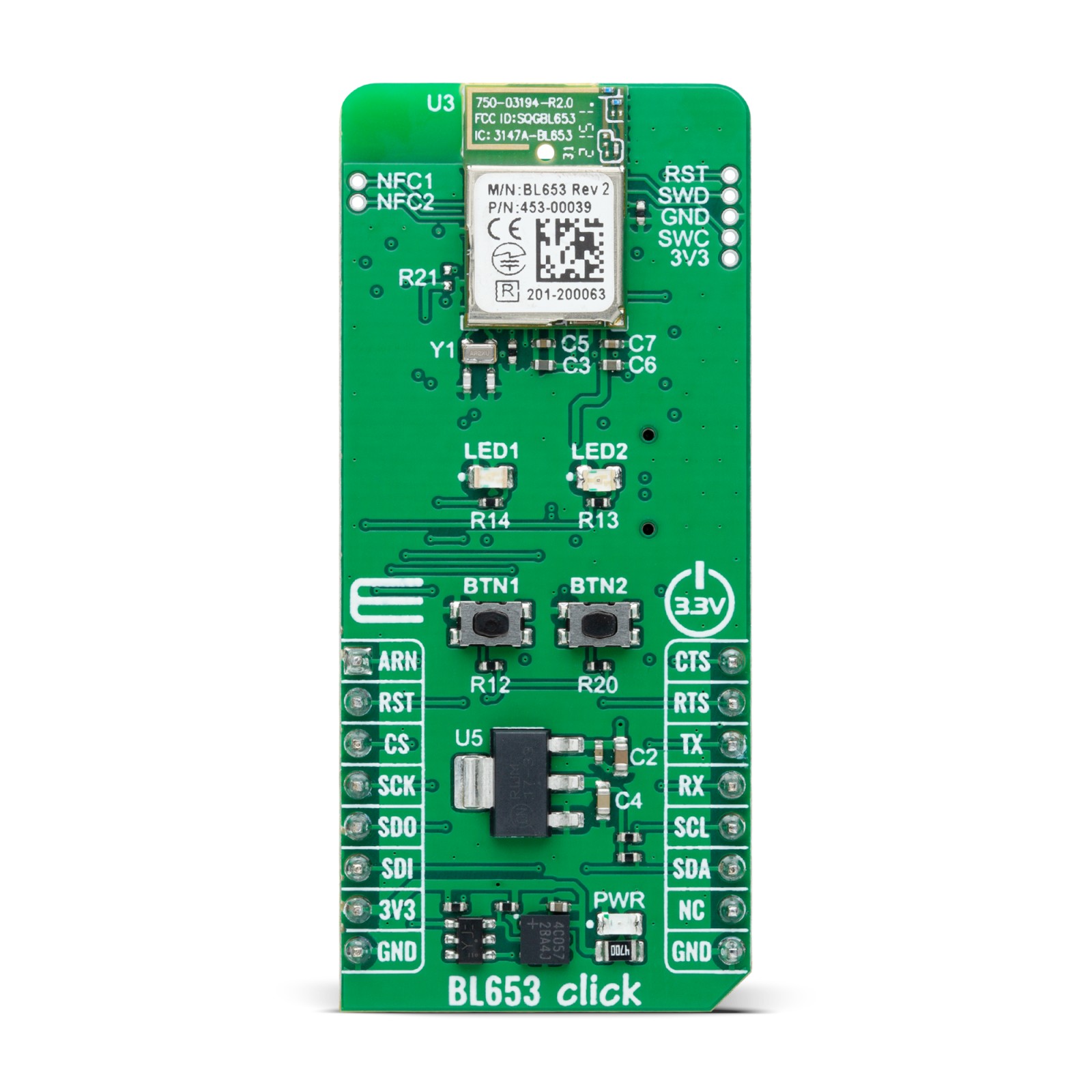 BL653 Click | For Bluetooth 5.4 and NFC connectivity - Low Energy Module Board | MIKROE-6433