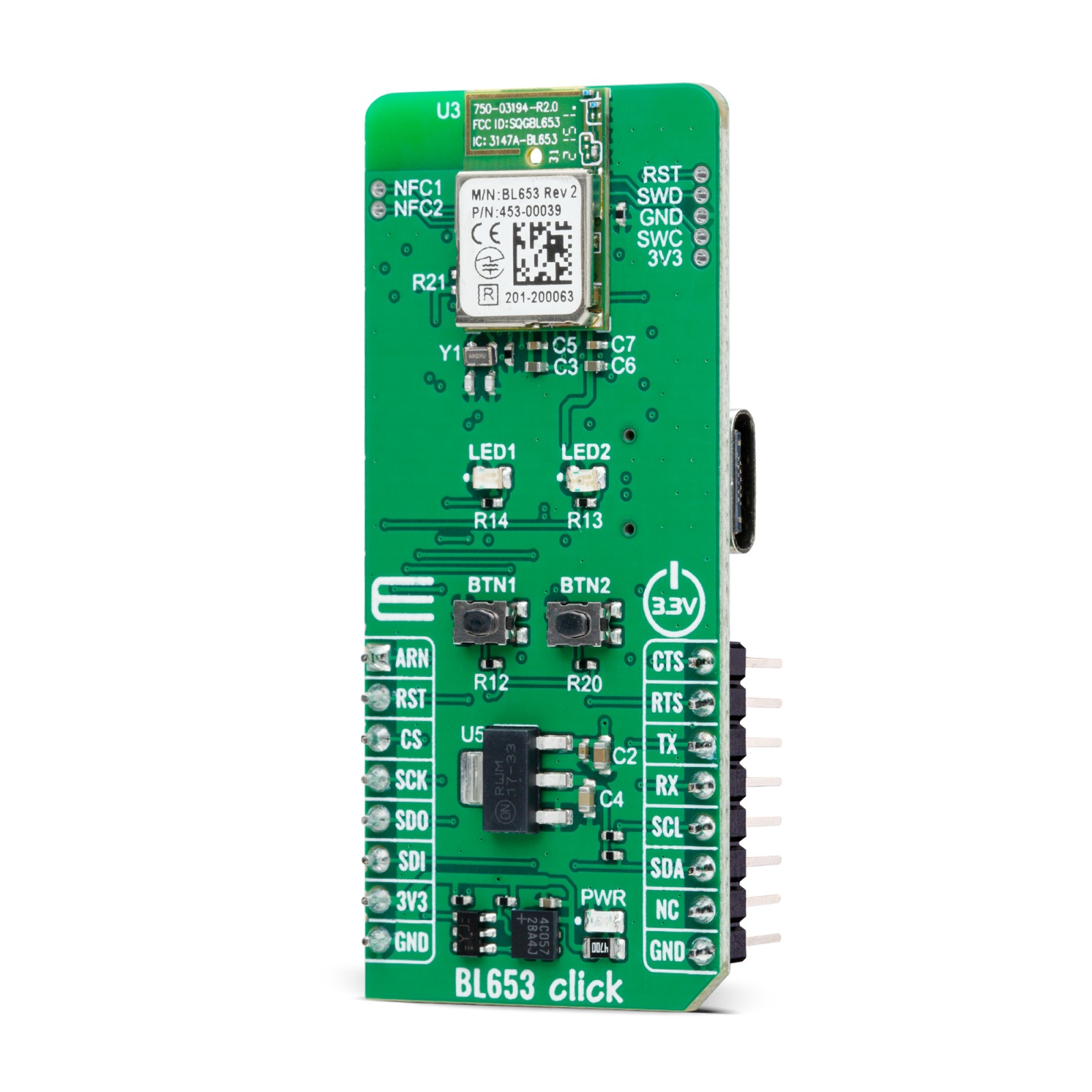 BL653 Click | For Bluetooth 5.4 and NFC connectivity - Low Energy Module Board | MIKROE-6433
