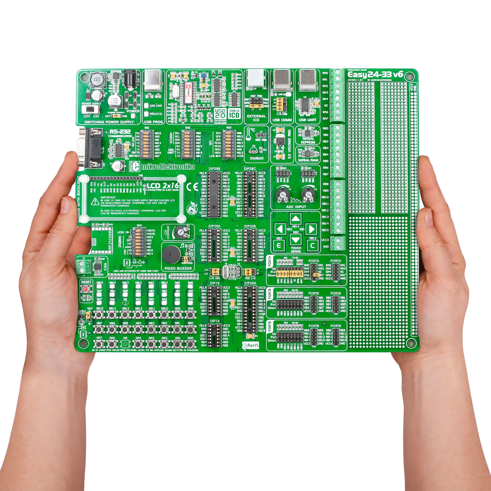 Easy24-33 v6 - Development Board for dsPIC33/PIC24 in DIP package