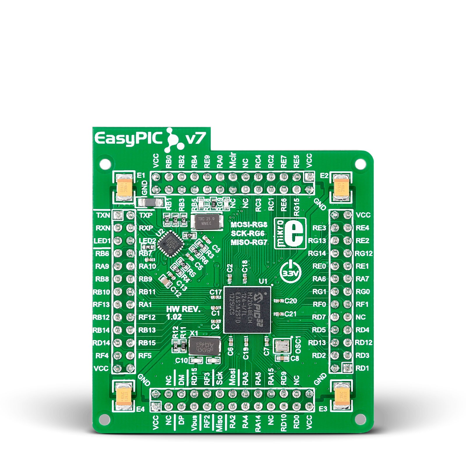 EasyPIC Fusion v7 standard 124-pin TQFP card with PIC32MZ2048ECH MCU