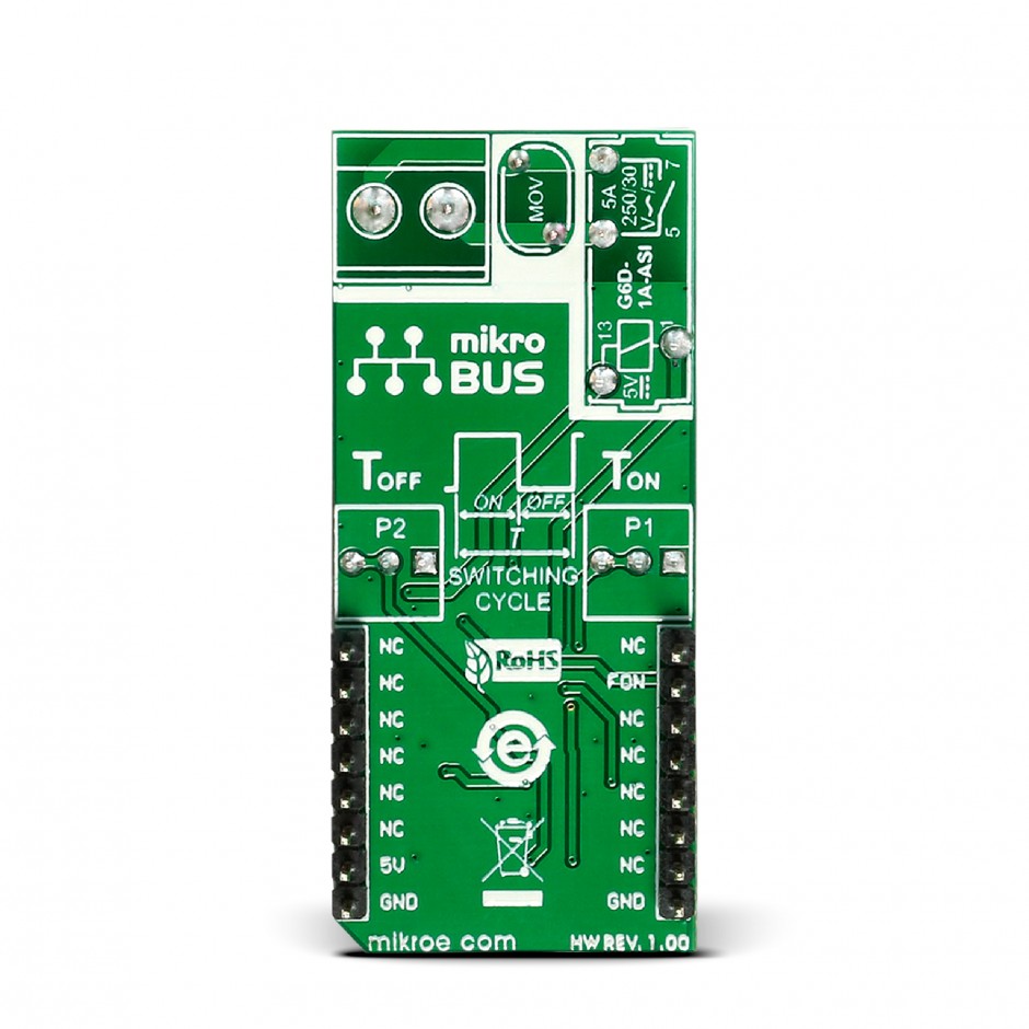 FLICKER click — board with G6D-ASI power relay and NA556 precision timer | MikroElektronika