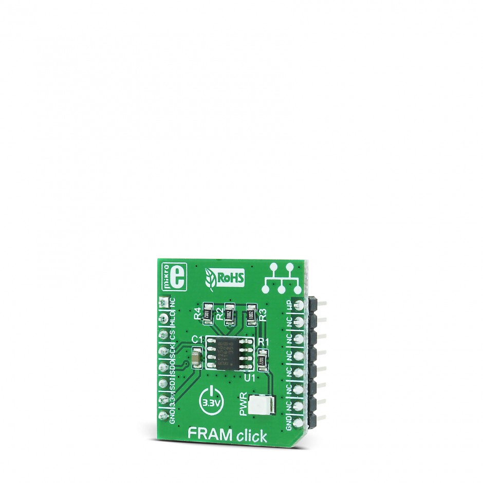 FRAM click - Board with 256K (32,768 words x 8 bits) of Ferroelectric RAM