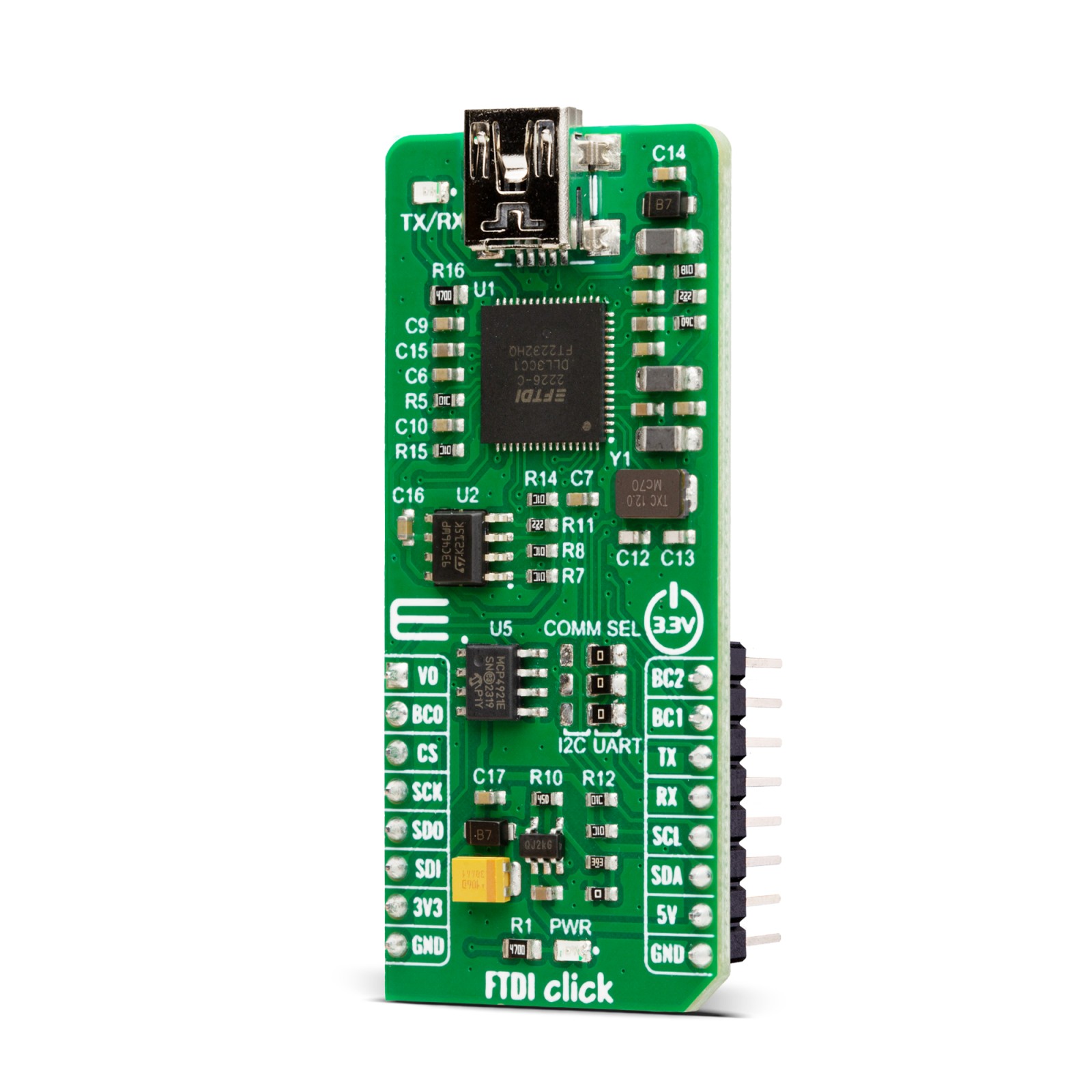 FTDI Click - Board with FT2232H - dual high speed USB 2.0 to UART/I2C/SPI serial interface converter