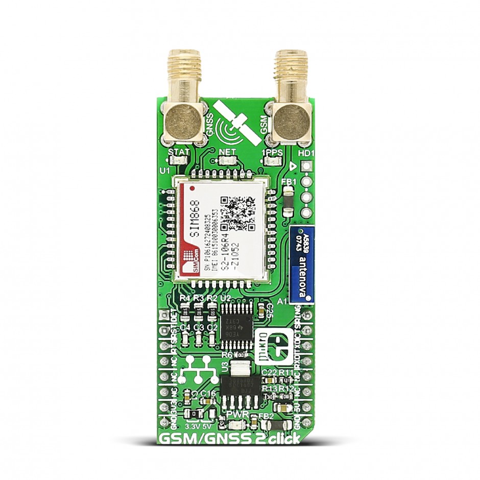 GSM/GNSS 2 click — board with SIM868 quad-band module | MikroElektronika