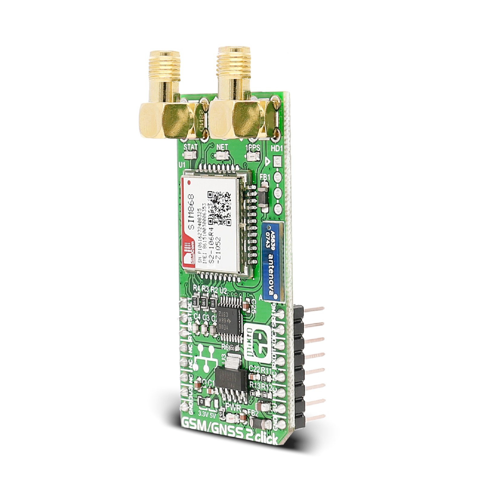 GSM/GNSS 2 click — board with SIM868 quad-band module | MikroElektronika