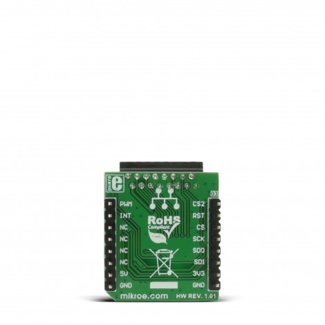 LCD mini click — displays 16x2 monochrome characters on a LCD display
