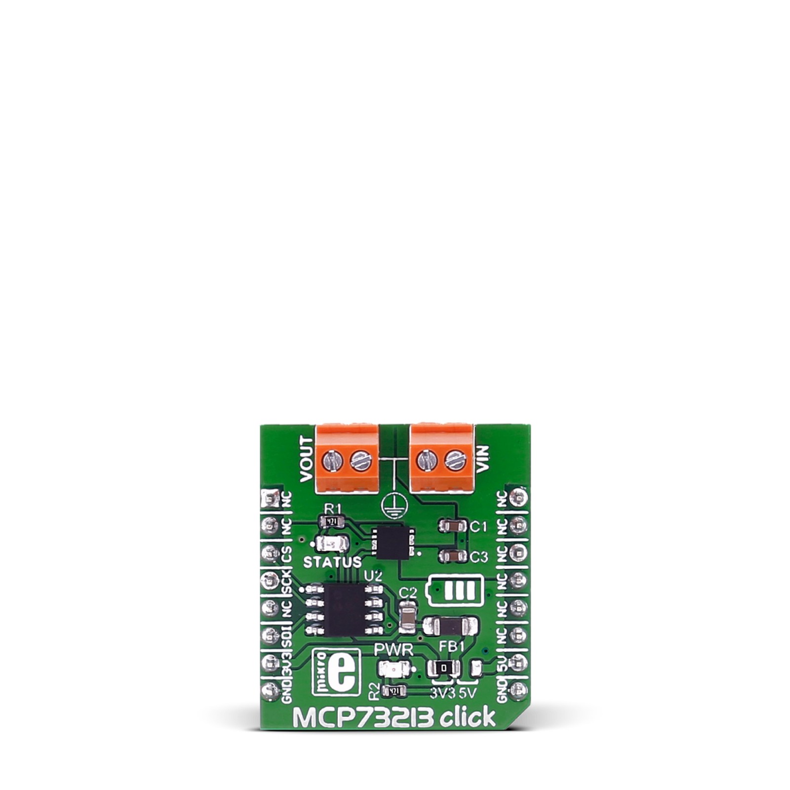 MCP73213 click — board with MCP73213 dual-cell Li-Ion/Li-Polymer battery charger