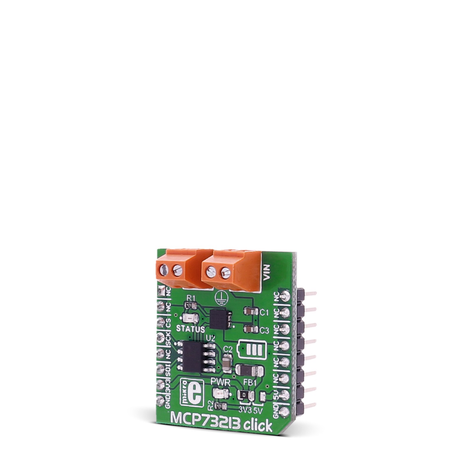 MCP73213 click — board with MCP73213 dual-cell Li-Ion/Li-Polymer battery charger