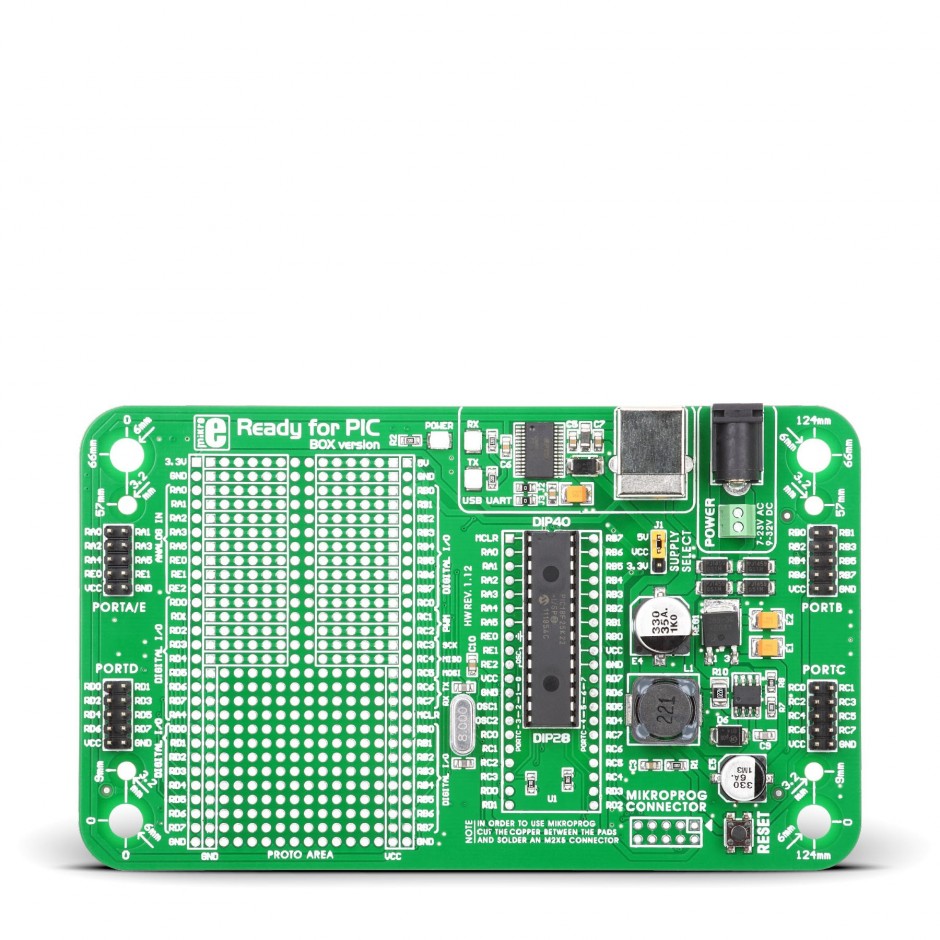 Ready for PIC (DIP28) - PIC Development Board with PIC18F25K22