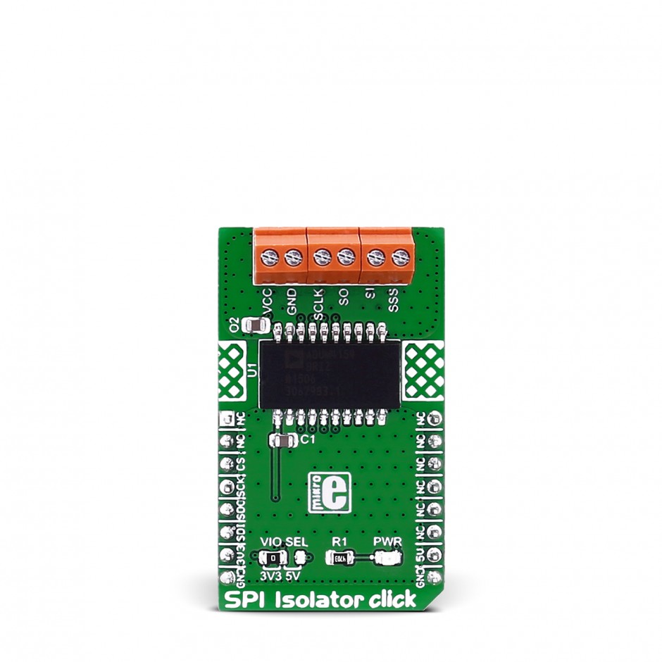 SPI Isolator click — board with ADuM4154 digital isolator optimized for SPI