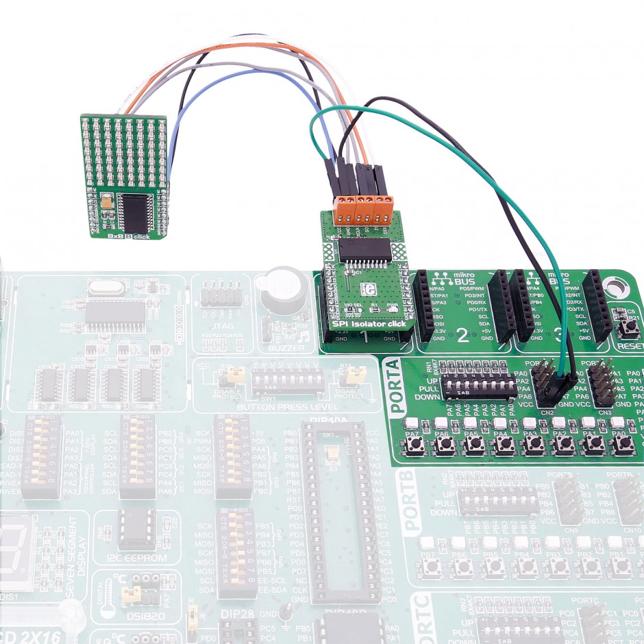 SPI Isolator click — board with ADuM4154 digital isolator optimized for SPI