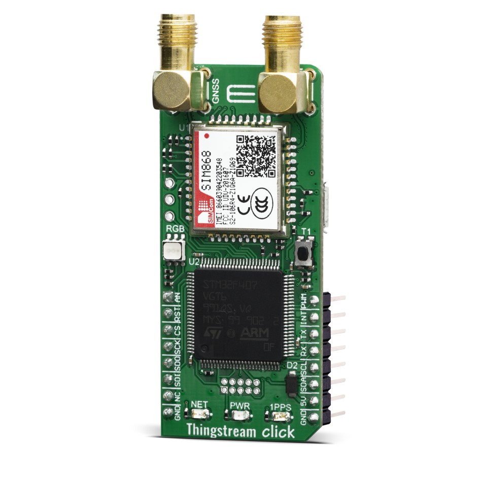SIM868 GNSS/GSM & STM32F407VGT6 MCU | Thingstream Click | MIKROE