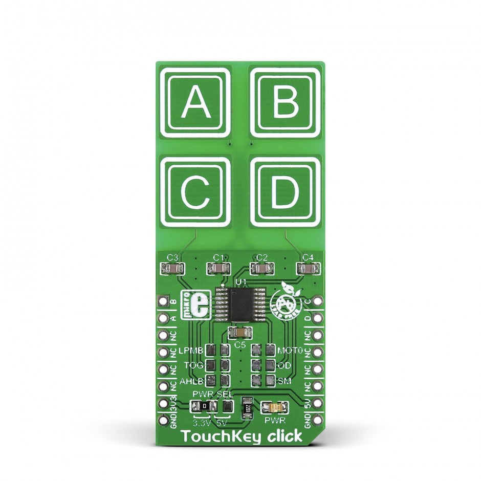 Touchkey click — board with TTP224 IC and four capacitive touchpads