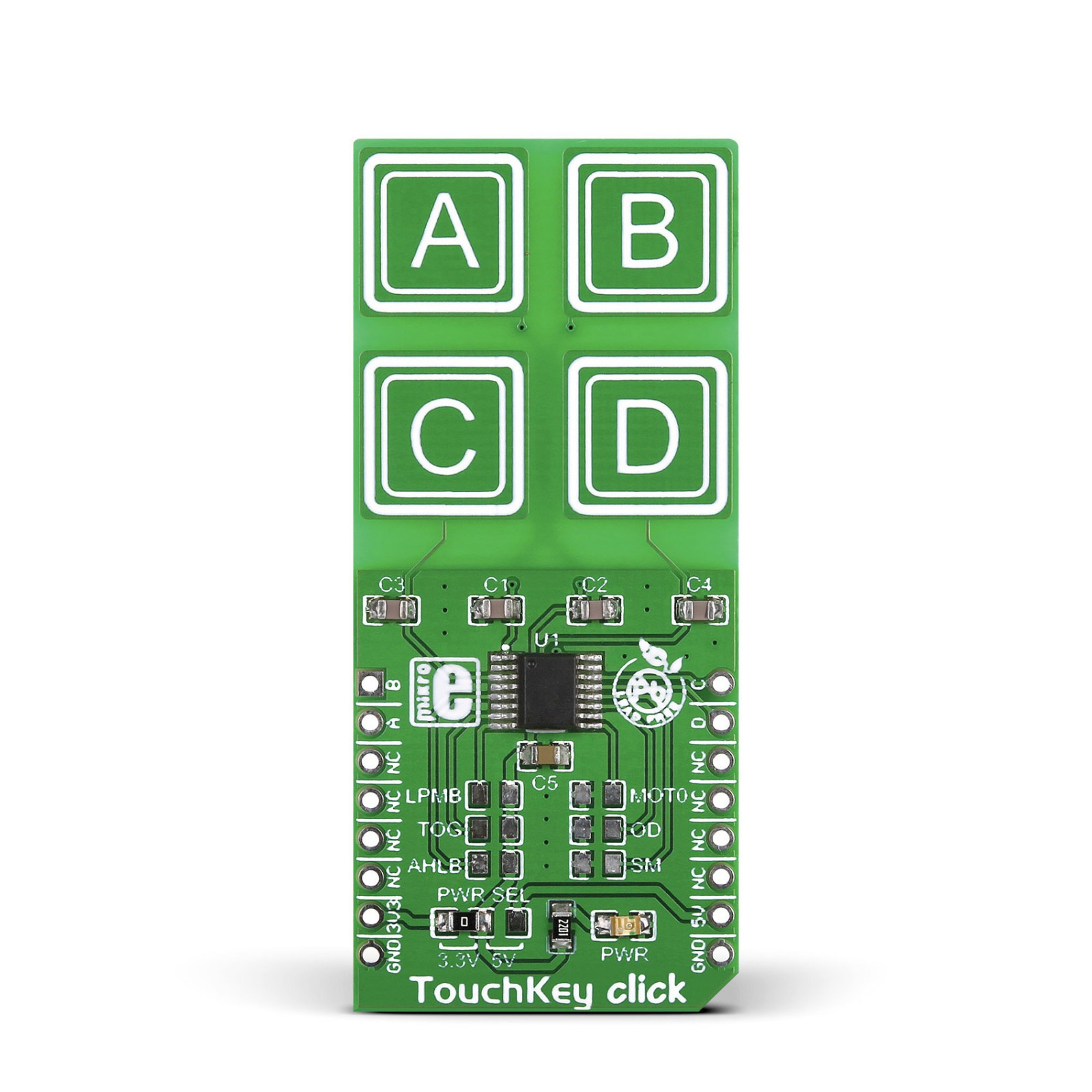 Touchkey click — board with TTP224 IC and four capacitive touchpads