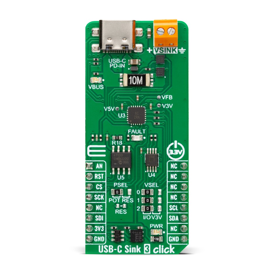 USB C Sink 3 Click featuring AP33771 for Reliable Power Delivery