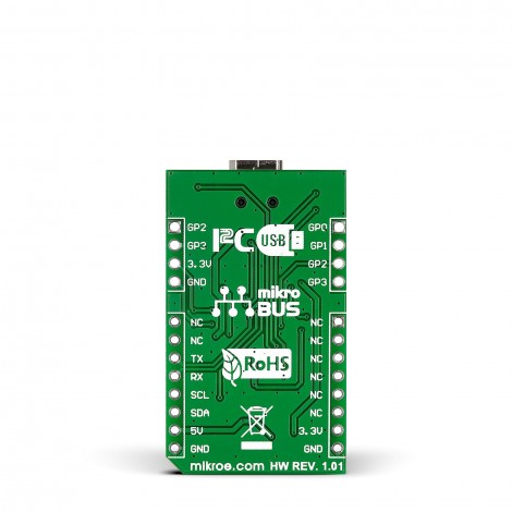 USB I2C click — board with MCP2221 USB-to-UART/I2C converter